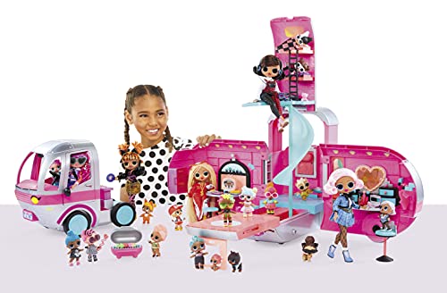 LOL Surprise OMG Glamper Fashion Camper Doll Playset with 55+ Surprises, Fully-Furnished with Light Up Pool, Water Slide, Bunk Beds, Cafe, BBQ Grill, DJ Booth - Gift Toy for Girls Ages 4 5 6 7+ Years