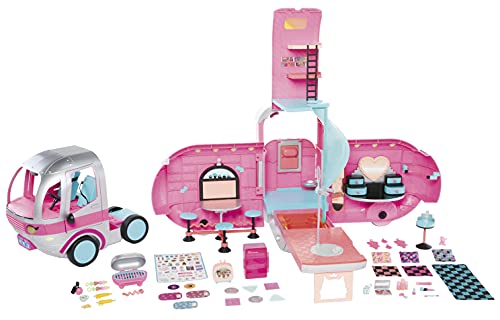 LOL Surprise OMG Glamper Fashion Camper Doll Playset with 55+ Surprises, Fully-Furnished with Light Up Pool, Water Slide, Bunk Beds, Cafe, BBQ Grill, DJ Booth - Gift Toy for Girls Ages 4 5 6 7+ Years