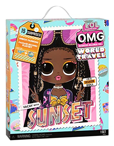 LOL Surprise OMG World Travel Sunset Fashion Doll with 15 Surprises Including Outfit, Travel Accessories and Reusable Playset – Great Gift for Girls Ages 4+