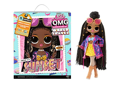 LOL Surprise OMG World Travel Sunset Fashion Doll with 15 Surprises Including Outfit, Travel Accessories and Reusable Playset – Great Gift for Girls Ages 4+