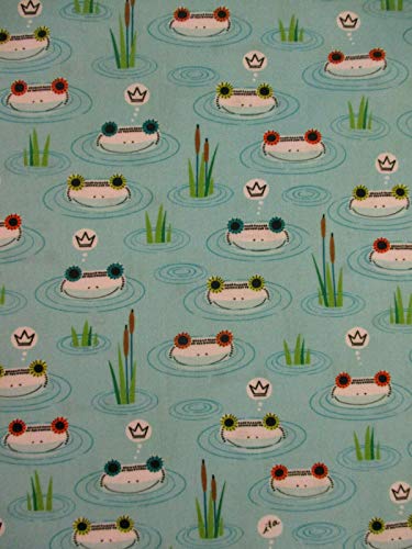 Fat Quarter (18 x 22) Frog Faces Lilly Pads Frogs HOP to IT Light Blue Digital Cotton Fabric FQ