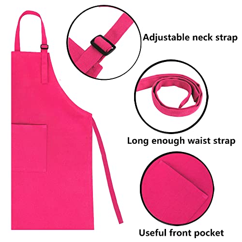 TOPTIE Kids Apron and Chef Hat Set, Adjustable Cotton Child Cooking Kitchen Apron, S-XXL-Hot Pink-S