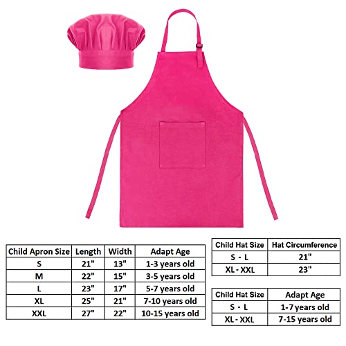 TOPTIE Kids Apron and Chef Hat Set, Adjustable Cotton Child Cooking Kitchen Apron, S-XXL-Hot Pink-S