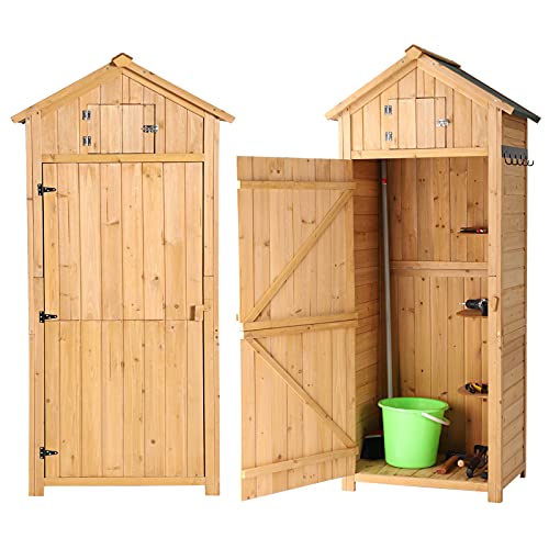 B BAIJIAWEI Garden Storage Shed - Outdoor Wooden Tool Storage Cabinet - Arrow Tool Shed Organizer Fir Wood Lockers for Home, Lawn, Yard