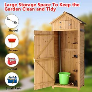 B BAIJIAWEI Garden Storage Shed - Outdoor Wooden Tool Storage Cabinet - Arrow Tool Shed Organizer Fir Wood Lockers for Home, Lawn, Yard