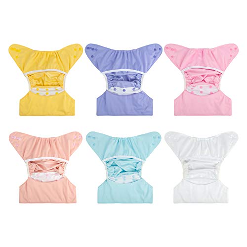 Babygoal Cloth Diaper Covers for Fitted Diapers and Prefolds with Double Gusset,Adjustable Reusable for Baby Girls, 6pcs Covers+One Wet Bag 6DCF07