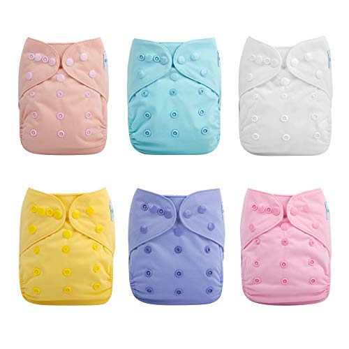 Babygoal Cloth Diaper Covers for Fitted Diapers and Prefolds with Double Gusset,Adjustable Reusable for Baby Girls, 6pcs Covers+One Wet Bag 6DCF07