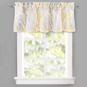 DriftAway Tree Branch Abstract Ink Printing Lined Thermal Insulated Window Curtain Valance Rod Pocket 52 Inch by 18 Inch Plus 2 Inch Header Yellow