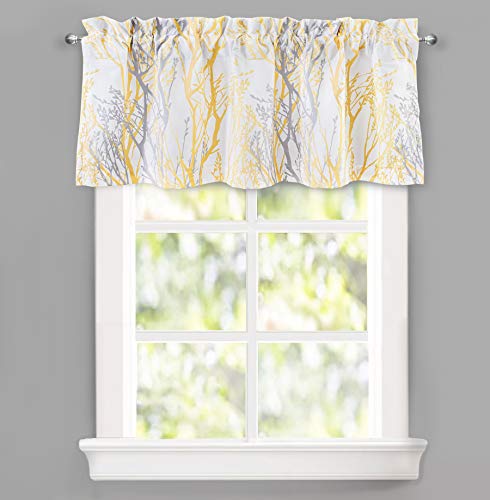 DriftAway Tree Branch Abstract Ink Printing Lined Thermal Insulated Window Curtain Valance Rod Pocket 52 Inch by 18 Inch Plus 2 Inch Header Yellow