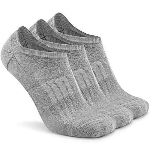 Busy Socks Merino Wool No Show Loafer Athletic Socks Mens, Women's Plus Size Stay Up Wool Ankle No-Show Running Cycling Socks, 3 Pairs, Large, Grey