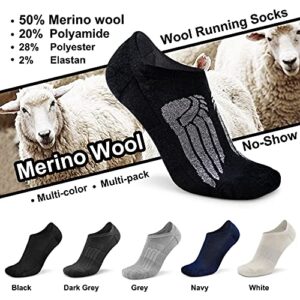 Busy Socks Merino Wool No Show Loafer Athletic Socks Mens, Women's Plus Size Stay Up Wool Ankle No-Show Running Cycling Socks, 3 Pairs, Large, Grey