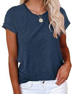 cicy bell women's short sleeve shirts crewneck loose casual summer basic tees tops navy