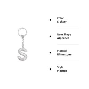 ESSPOC A-Z Initial Letter Keychain car keychain for women Rhinestone Crystal Silver Alphabet Pendant (S-SILVER)