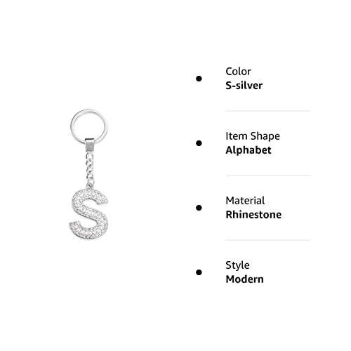 ESSPOC A-Z Initial Letter Keychain car keychain for women Rhinestone Crystal Silver Alphabet Pendant (S-SILVER)