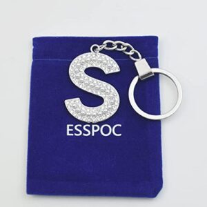 ESSPOC A-Z Initial Letter Keychain car keychain for women Rhinestone Crystal Silver Alphabet Pendant (S-SILVER)