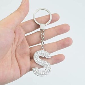 ESSPOC A-Z Initial Letter Keychain car keychain for women Rhinestone Crystal Silver Alphabet Pendant (S-SILVER)