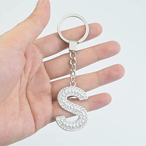 ESSPOC A-Z Initial Letter Keychain car keychain for women Rhinestone Crystal Silver Alphabet Pendant (S-SILVER)