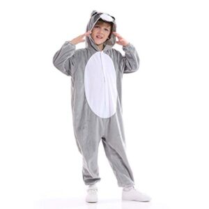 Funivals Plush raccoon costume for kids, children Procyon lotor animal costume, raccoon pajamas, fancy dress, three size 1-pcs, red (L(for height 45"-50"))