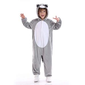 Funivals Plush raccoon costume for kids, children Procyon lotor animal costume, raccoon pajamas, fancy dress, three size 1-pcs, red (L(for height 45"-50"))