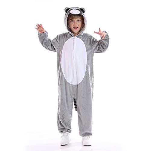 Funivals Plush raccoon costume for kids, children Procyon lotor animal costume, raccoon pajamas, fancy dress, three size 1-pcs, red (L(for height 45"-50"))