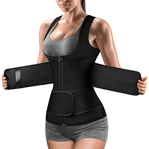 Cimkiz Sweat Vest Waist Trainer for Womens Workout Tank Zipper Vest Adjustable Belt Sauna Suit Compression