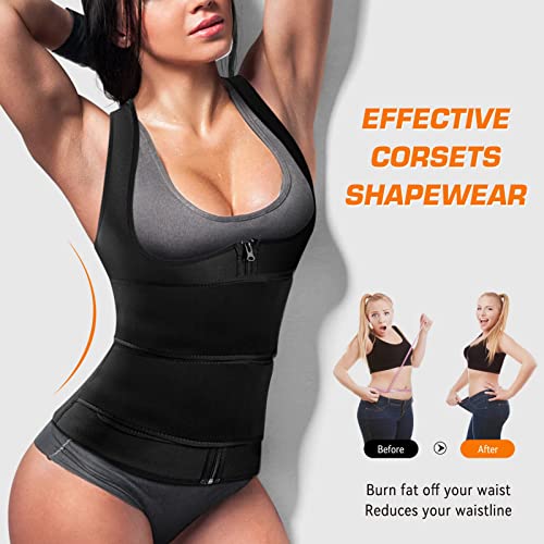 Cimkiz Sweat Vest Waist Trainer for Womens Workout Tank Zipper Vest Adjustable Belt Sauna Suit Compression