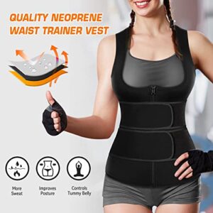 Cimkiz Sweat Vest Waist Trainer for Womens Workout Tank Zipper Vest Adjustable Belt Sauna Suit Compression