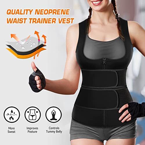 Cimkiz Sweat Vest Waist Trainer for Womens Workout Tank Zipper Vest Adjustable Belt Sauna Suit Compression