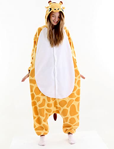 vavalad Adult Giraffe Onesie Pajamas Cosplay Animal Halloween Costume for Women Men