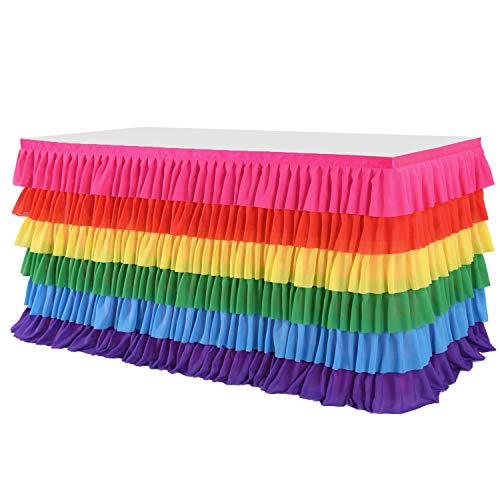 Rainbow Table Skirt Ruffle Unicorn Table Skirts for Rectangle Table 6ft Baby Shower Birthday Unicorn Party Fiesta Home Decoration