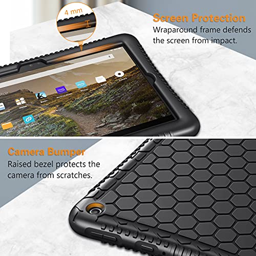 Fintie Silicone Case for All-New Fire HD 10 and Fire HD 10 Plus Tablet (Only compatible with 11th Generation 2021 Release) - [Honey Comb] Light Weight Shock Proof Back Cover, Black