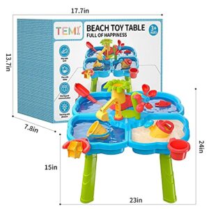 TEMI 4-in-1 Sand Water Table, 32PCS Sandbox Table Kids Activity Sensory Play Table Summer Outdoor Toys for Toddler Boys Girls