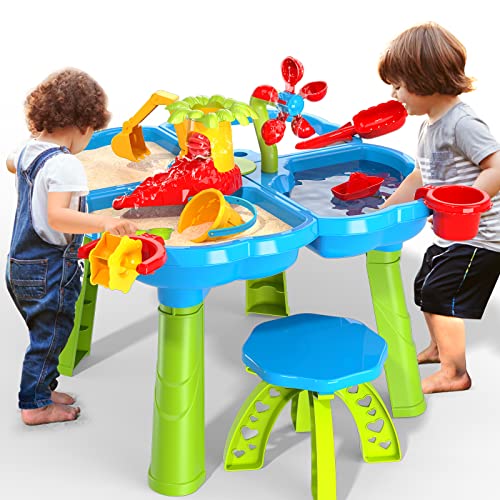 TEMI 4-in-1 Sand Water Table, 32PCS Sandbox Table Kids Activity Sensory Play Table Summer Outdoor Toys for Toddler Boys Girls