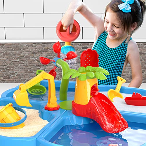 TEMI 4-in-1 Sand Water Table, 32PCS Sandbox Table Kids Activity Sensory Play Table Summer Outdoor Toys for Toddler Boys Girls