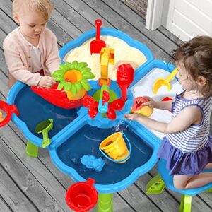 TEMI 4-in-1 Sand Water Table, 32PCS Sandbox Table Kids Activity Sensory Play Table Summer Outdoor Toys for Toddler Boys Girls