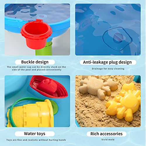 TEMI 4-in-1 Sand Water Table, 32PCS Sandbox Table Kids Activity Sensory Play Table Summer Outdoor Toys for Toddler Boys Girls