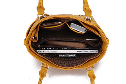 MKF Shoulder Bag for Women: PU Leather Tote Satchel Handbag – Crossbody Top-Handle Purse, Ladies Fashion Pocketbook Mustard