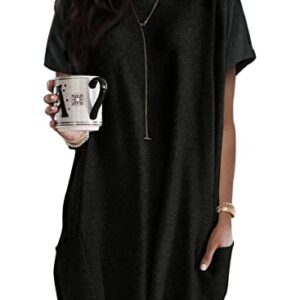 Dokotoo Women's Casual Crewneck T-Shirt - Loose Fit, Short Sleeve, Long Tunic Top with Pockets, Black (XL)