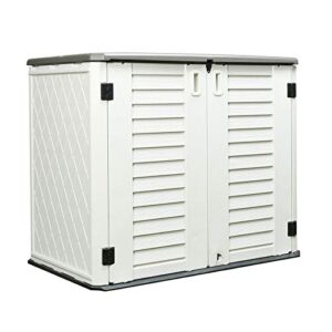 addok horizontal storage shed weather resistance, large outdoor storage cabinet lockable, thick hdep plastic storage unit for backyards, patio, garden（27 cu. ft/ivory white