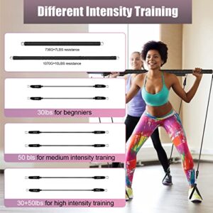 Pilates Bar Kit with Resistance Bands, WeluvFit Exercise Fitness Equipment for Women & Men, Home Gym Workouts Stainless Steel Stick Squat Yoga Pilates Flexbands Kit for Full Body Shaping