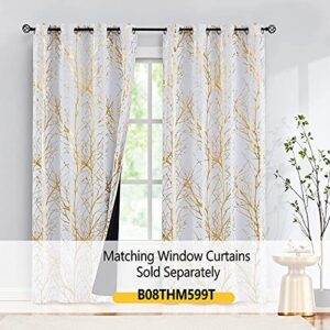 FMFUNCTEX Valance Curtains for Living-Room Window White Gold Metallic Tree Branch Blackout Window Valances 50" W x 18" Long 1 pc Rod Pocket