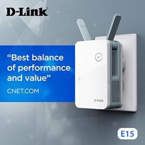 D-Link E15 Eagle Pro AI Mesh WiFi 6 Range Extender AX1500, Repeater and Signal Booster for Home Wireless Internet Network, Wall Plug In