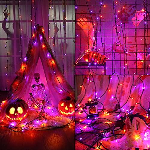 Brizled Purple & Orange Halloween Lights, 95.14ft 240 LED Halloween String Lights Connectable with Timer, 8 Modes Outdoor Halloween Lights, Plugin Mini Lights Waterproof for Outside Spooky Decoration