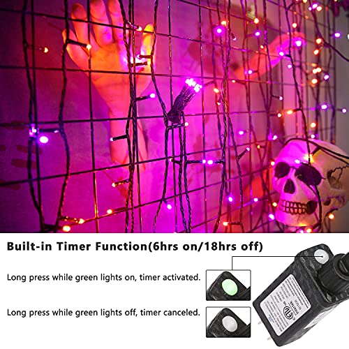 Brizled Purple & Orange Halloween Lights, 95.14ft 240 LED Halloween String Lights Connectable with Timer, 8 Modes Outdoor Halloween Lights, Plugin Mini Lights Waterproof for Outside Spooky Decoration