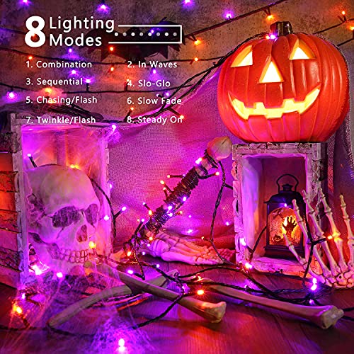 Brizled Purple & Orange Halloween Lights, 95.14ft 240 LED Halloween String Lights Connectable with Timer, 8 Modes Outdoor Halloween Lights, Plugin Mini Lights Waterproof for Outside Spooky Decoration