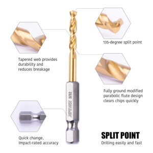 JEFE HEX 3-Piece 3/32 Inch HSS Titanium Twist Drill Bit - Hex Shank for Quick Change, 135 Degree Split Point, Precision Start Drill Bit for Wood, Plastics, Steel, Copper, Aluminum Alloy (Pack of 3)