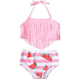 4T Toddler Girl Swimsuit Little Kids Triangle Bikini Tassel Halter Tankini Top 2pc Watermelon Bathing Suit 4T 5T Swimsuit for Girls Light Pink