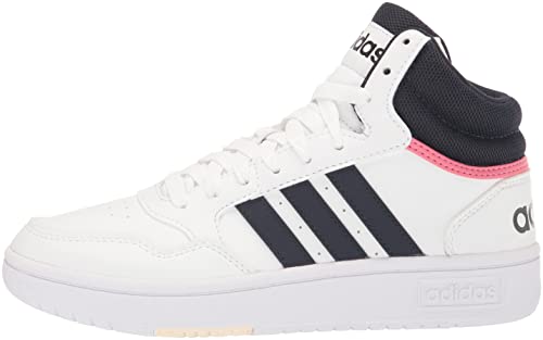 adidas Women's Hoops 3.0 Mid Basketball Shoe, White/Legend Ink/Rose Tone, 9