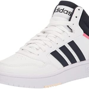 adidas Women's Hoops 3.0 Mid Basketball Shoe, White/Legend Ink/Rose Tone, 9