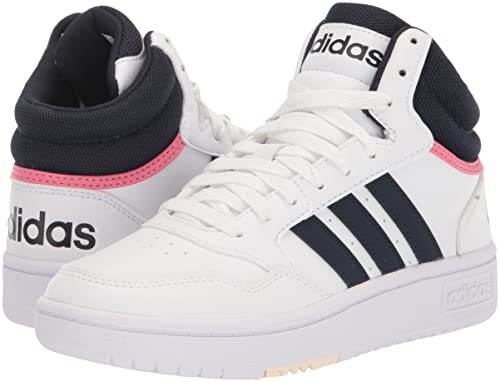 adidas Women's Hoops 3.0 Mid Basketball Shoe, White/Legend Ink/Rose Tone, 9